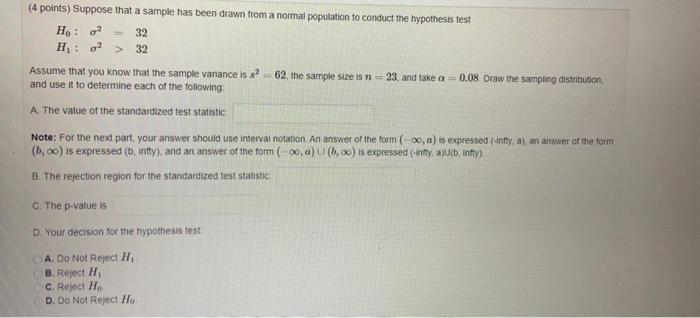 Solved (4 points) Suppose that a sample has been drawn from | Chegg.com