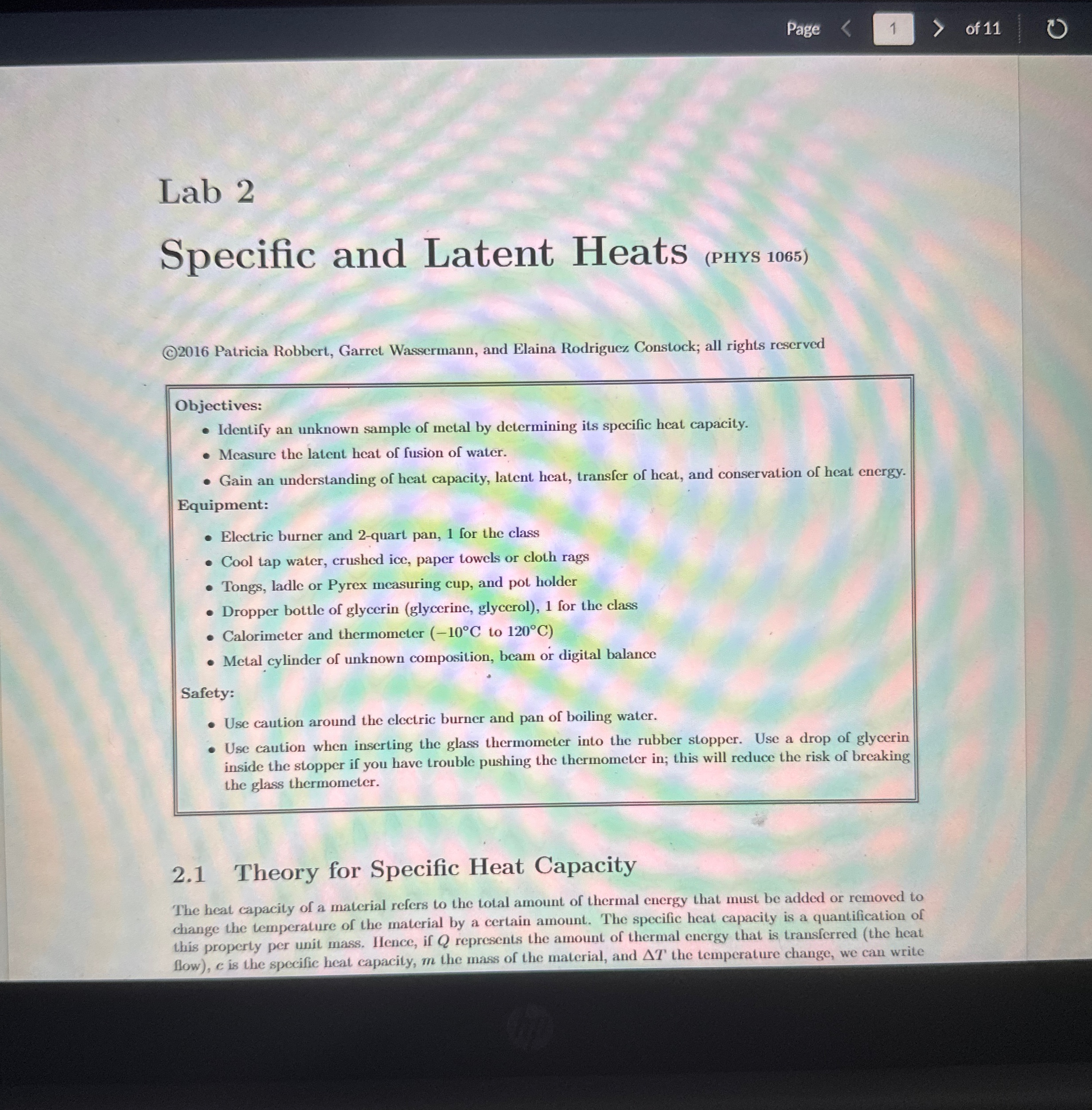 Solved Page1of 11Lab 2Specific and Latent Heats (Рнys | Chegg.com