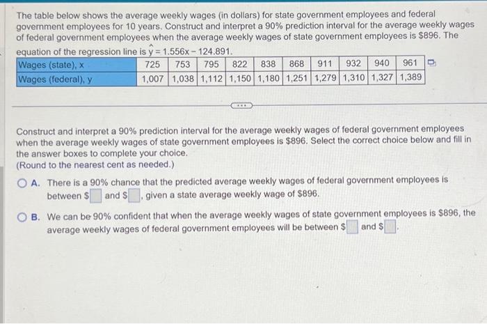 Solved Construct and interpret a 90% prediction interval for | Chegg.com
