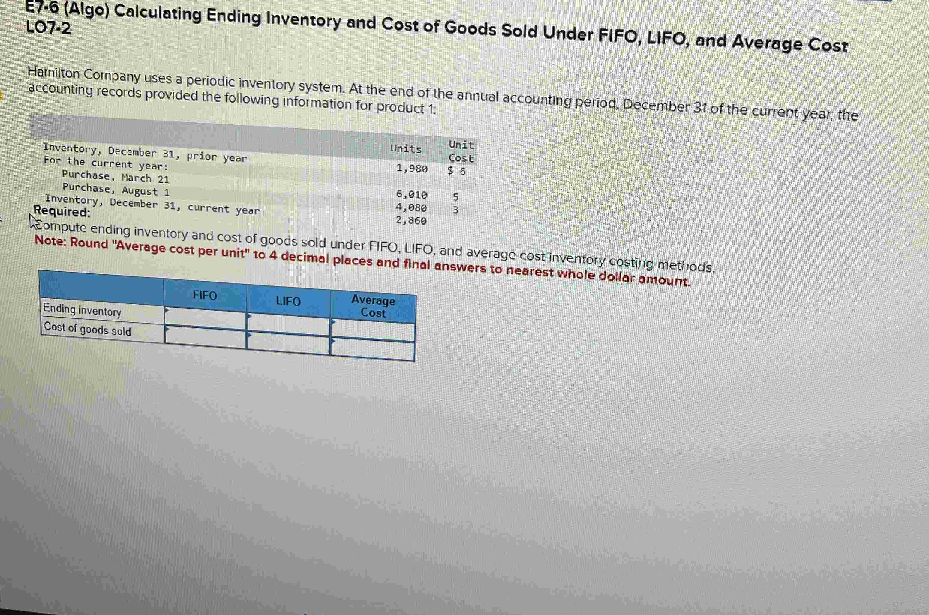 Solved E7-6 (Algo) ﻿Calculating Ending Inventory and Cost of | Chegg.com