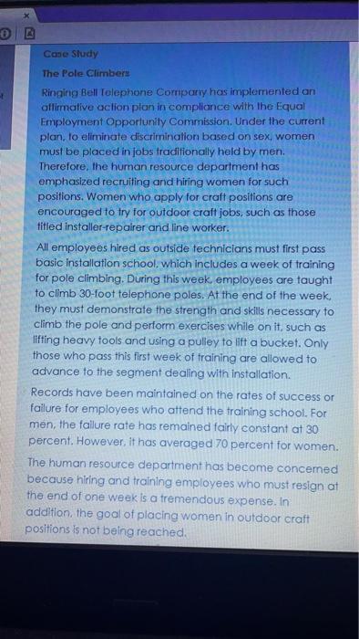 Solved Case Study The Pole Climbers Ringing Bell Telephone | Chegg.com