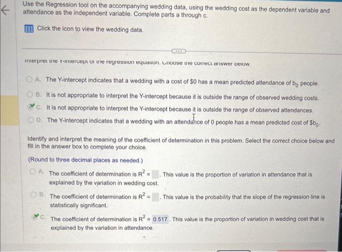 Solved Use the Regression tool on the accompanying wedding | Chegg.com