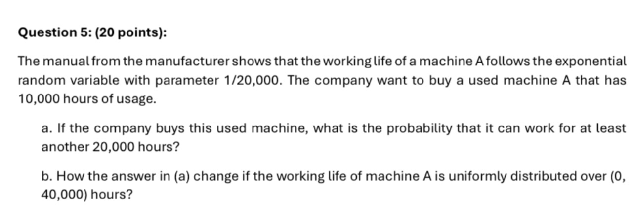 Solved Question 5: (20 ﻿points):The manual from the | Chegg.com