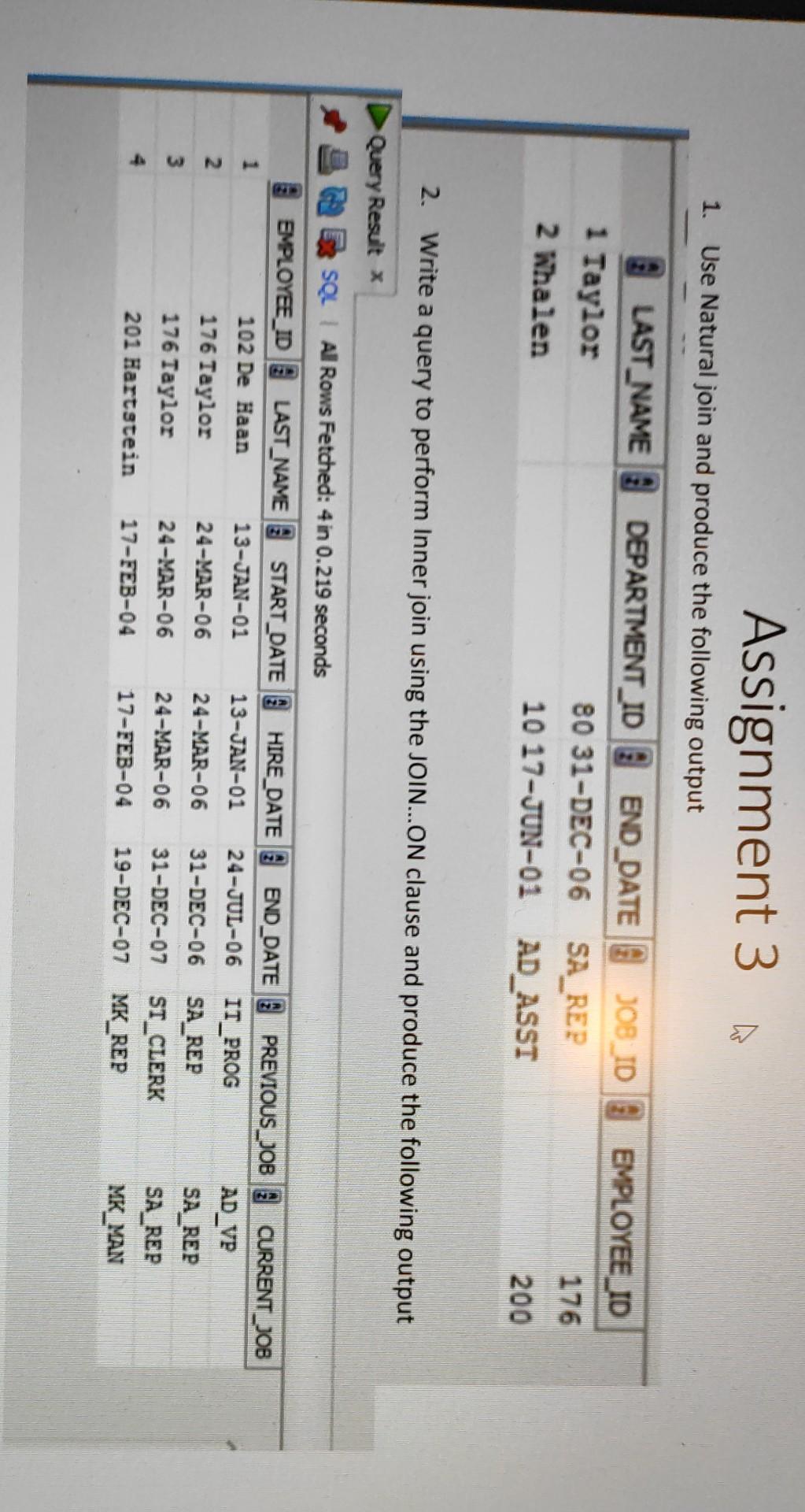 Solved Assignment 3 w 1. Use Natural join and produce the | Chegg.com