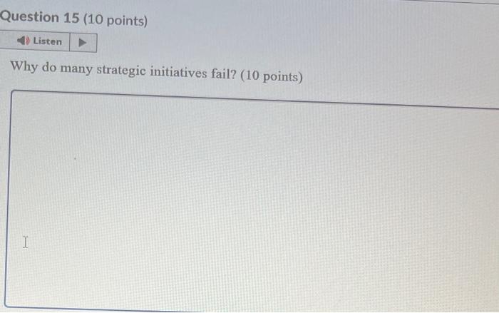 Solved Why do many strategic initiatives fail? (10 points) | Chegg.com