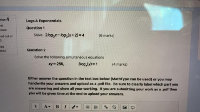 Solved Logs \& Exponentials Question 1 Solve | Chegg.com