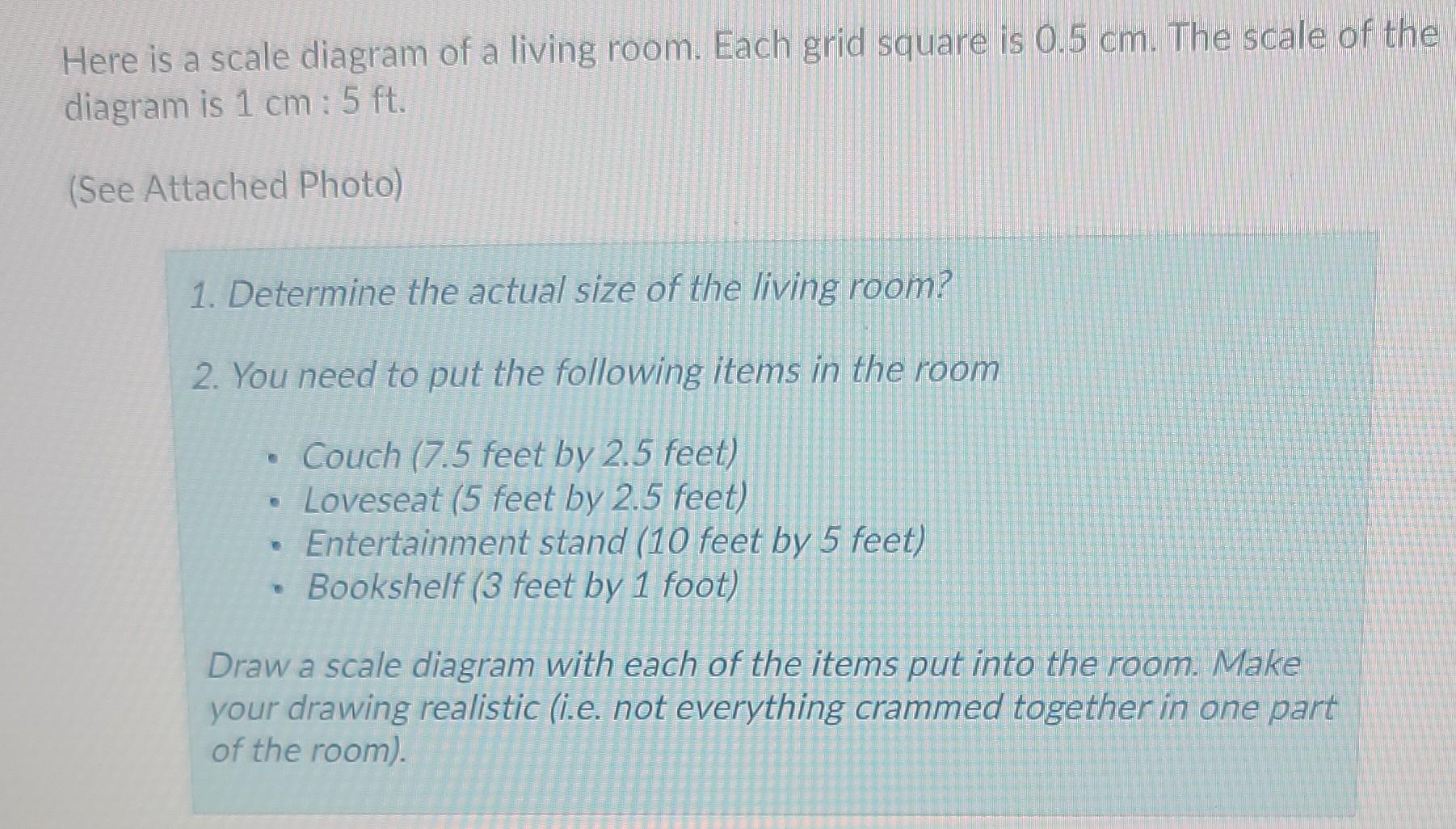 Solved Here is a scale diagram of a living room. Each grid | Chegg.com