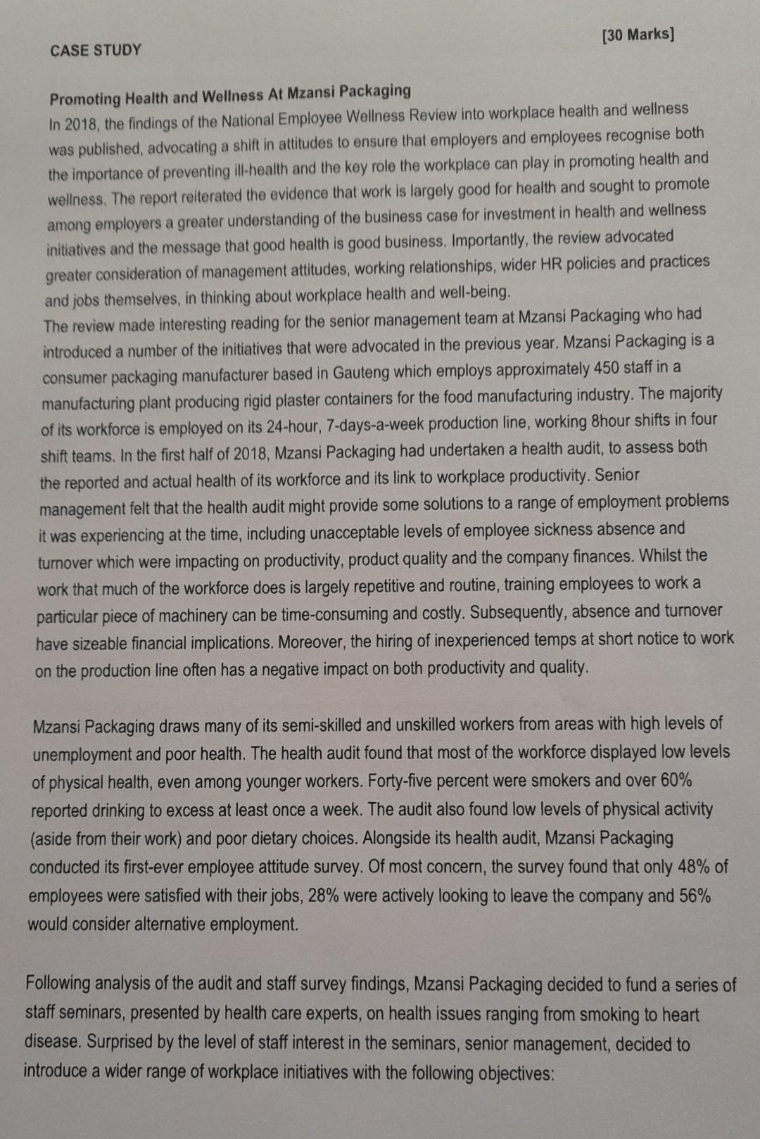 Solved [30 Marks] CASE STUDY Promoting Health and Wellness | Chegg.com