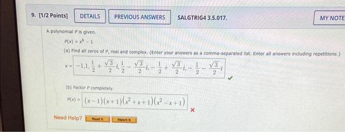 Solved A polynomial P is given, P(x)=x6−1 (a) Find all zeros | Chegg.com
