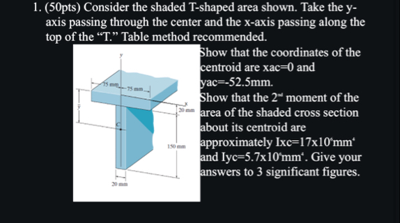 Solved (50pts) ﻿Consider the shaded T-shaped area shown. | Chegg.com