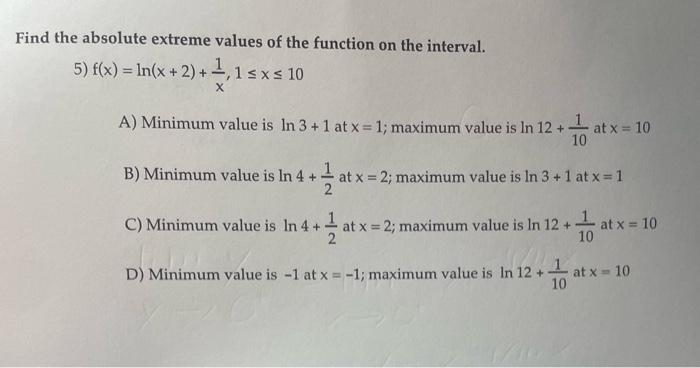 Solved Find the absolute extreme values of the function on | Chegg.com