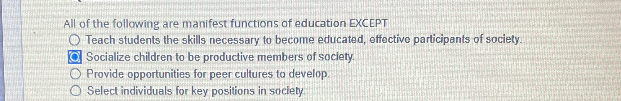 Solved All of the following are manifest functions of | Chegg.com