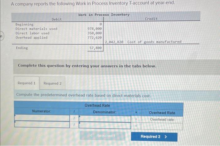 Solved A company reports the following Work in Process | Chegg.com