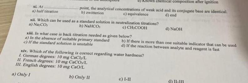Solved xi. Af a) half titration point, the analytical | Chegg.com