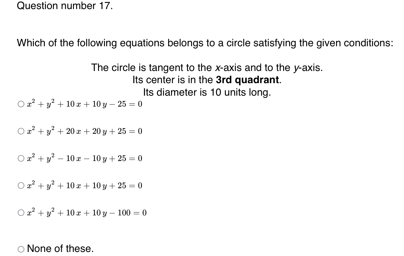 Solved Question number 17.Which of the following equations | Chegg.com