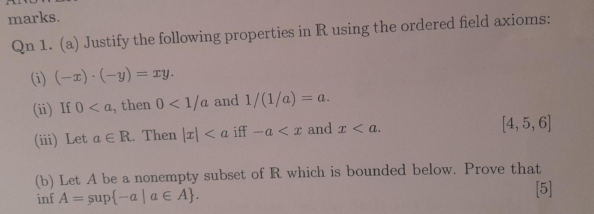 Solved marks. Qn 1. (a) Justify the following properties in | Chegg.com