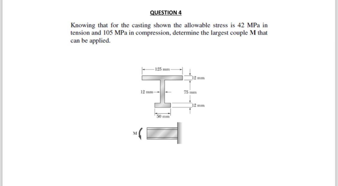 Solved QUESTION 4Knowing that for the casting shown the | Chegg.com