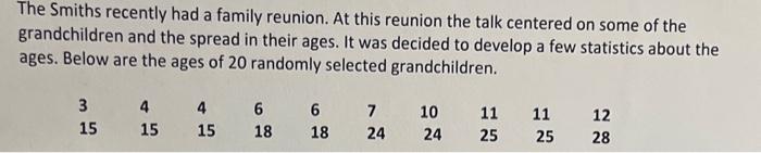 Solved The Smiths recently had a family reunion. At this | Chegg.com