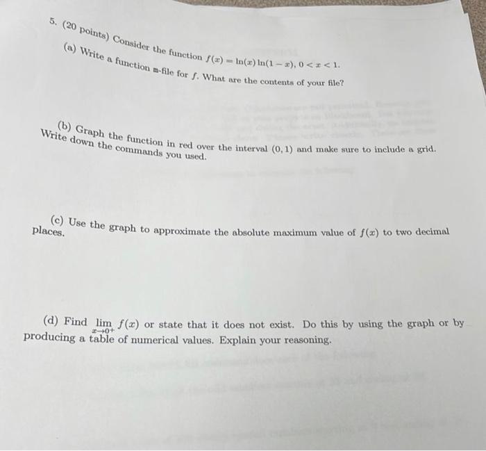 Solved 5. ( 20 points) Consider the function | Chegg.com Solved 5. ( 20 points) Consider the function | Chegg.com