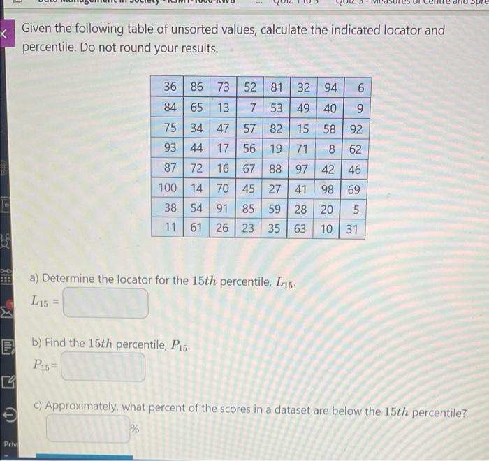 Solved әрі x Given the following table of unsorted values, | Chegg.com