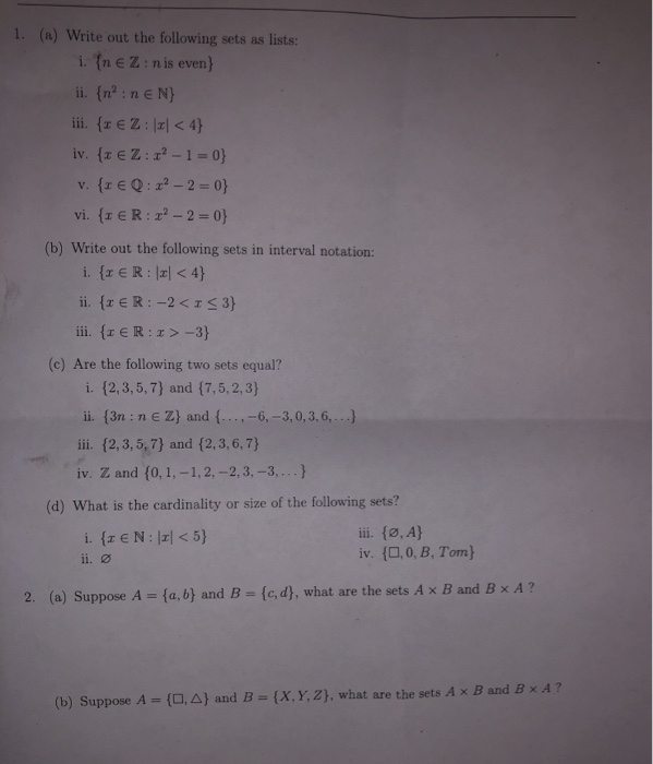 Solved 1. (a) Write out the following sets as lists: i. {ne | Chegg.com