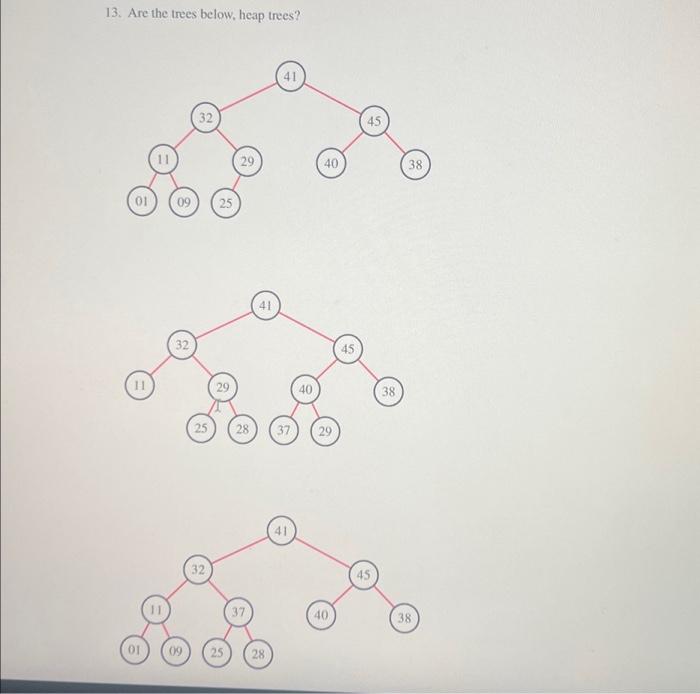 Solved 13. Are the trees below, heap trees? 01 11 01 11 11 | Chegg.com