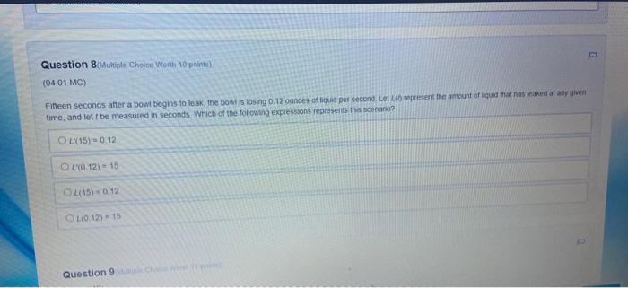 Solved Question 8 Multiple Cholce Worth 10 points) (04 01 | Chegg.com