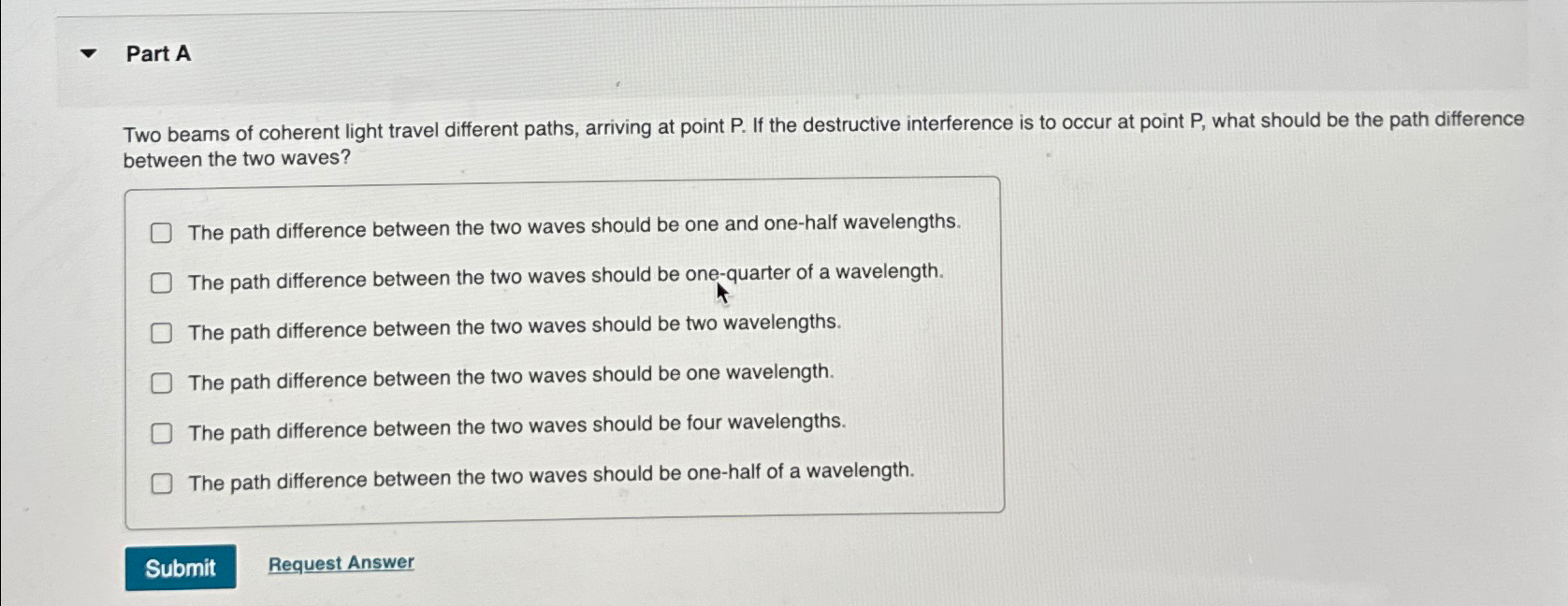 Solved Part ATwo beams of coherent light travel different | Chegg.com