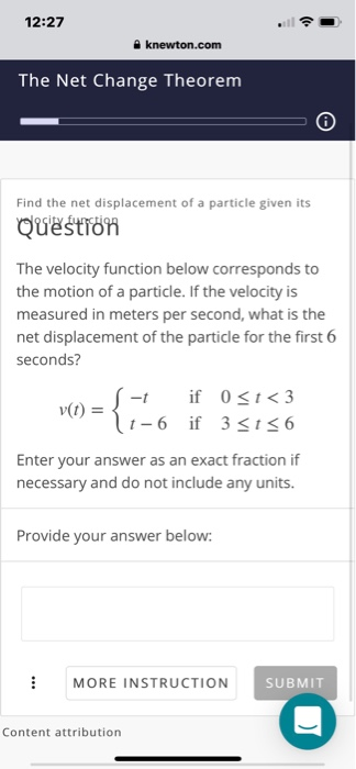 Solved 12:27 knewton.com The Net Change Theorem Find the net | Chegg.com