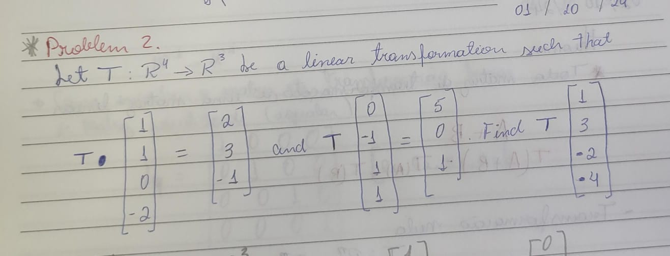 Solved Problem 2.Let T:R4→R3 ﻿be a linear transformation | Chegg.com