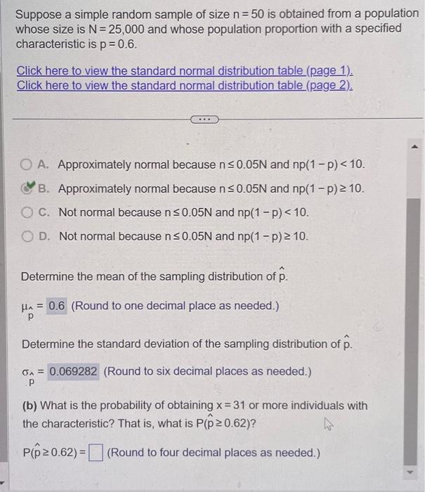 Solved Suppose a simple random sample of size n=50 is | Chegg.com