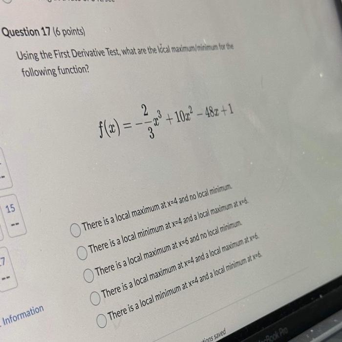 Solved Question 17 (6 points) Using the First Derivative | Chegg.com
