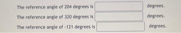Solved The reference angle of 204 degrees is degrees. The | Chegg.com