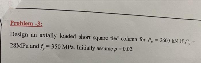Solved Problem -3: Design an axially loaded short square | Chegg.com