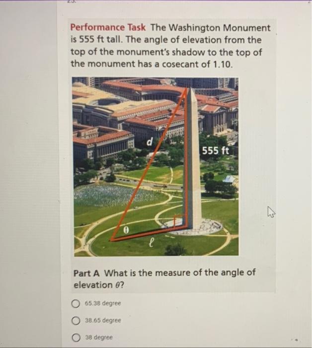 Solved Performance Task The Washington Monument is 555 ft | Chegg.com