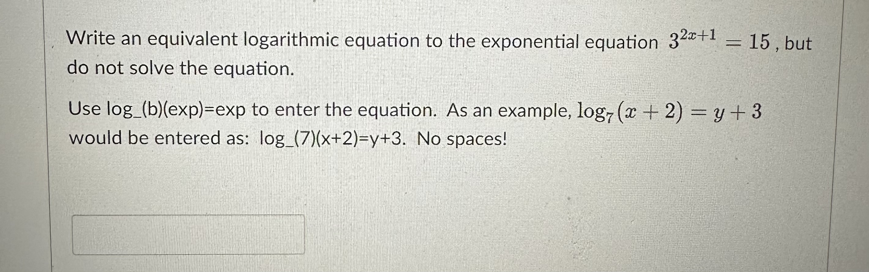 Solved Write an equivalent logarithmic equation to the | Chegg.com