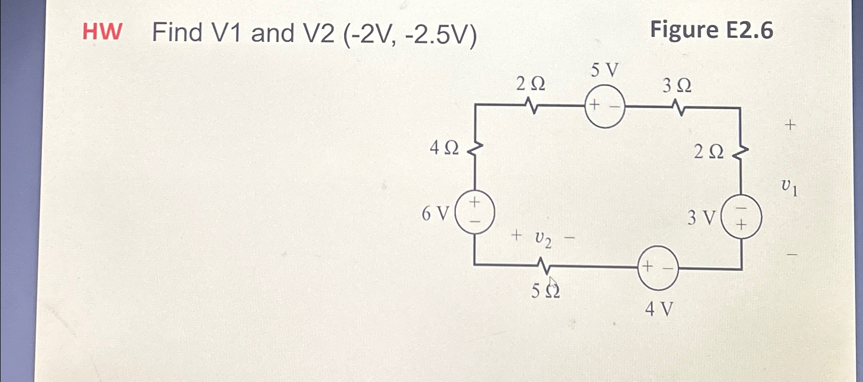Solved HW Find V1 ﻿and V2 (-2V, -2.5V)Figure E2.6 | Chegg.com