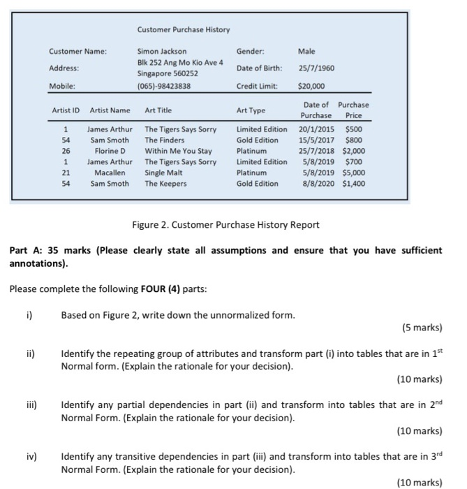 Solved Customer Purchase History Customer Name: Address: | Chegg.com