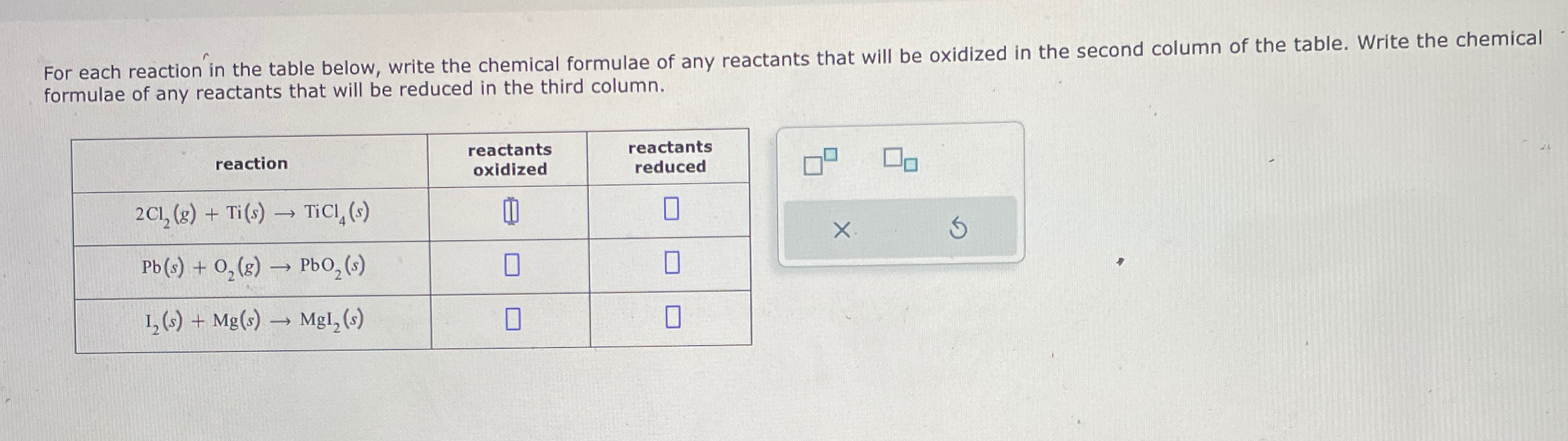 Solved For each reaction in the table below, write the | Chegg.com