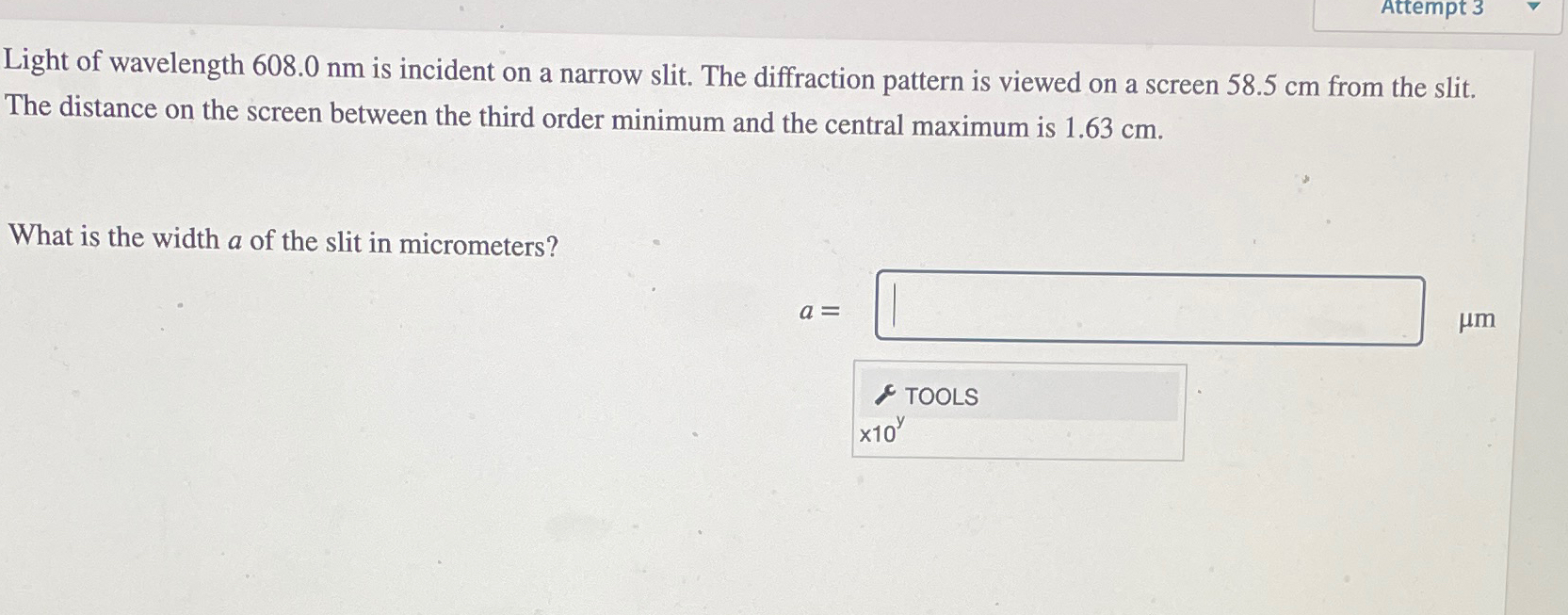 Solved Attempt 3Light of wavelength 608.0nm ﻿is incident on | Chegg.com