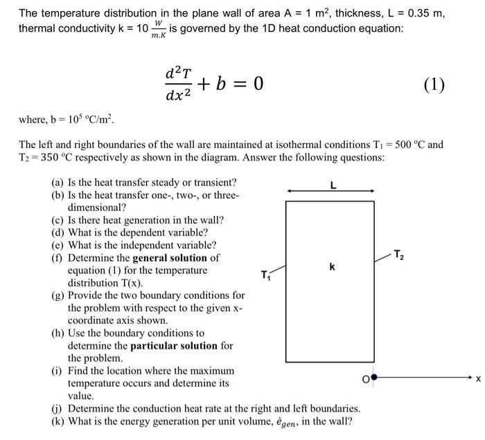 Solved The temperature distribution in the plane wall of | Chegg.com