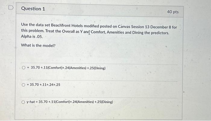 Solved Use the data set Beachifront Hotels modified posted | Chegg.com