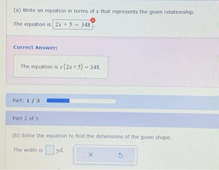 (a) Write an equation in terms of x that represents | Chegg.com