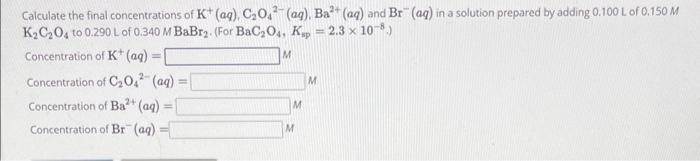 Solved Calculate the final concentrations of | Chegg.com