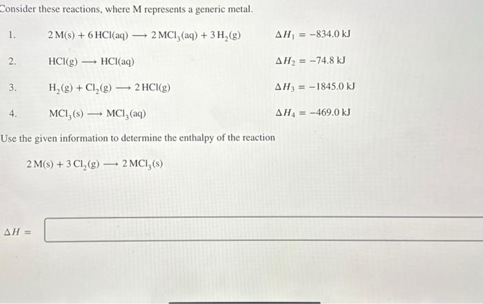 Solved Consider these reactions, where M represents a | Chegg.com