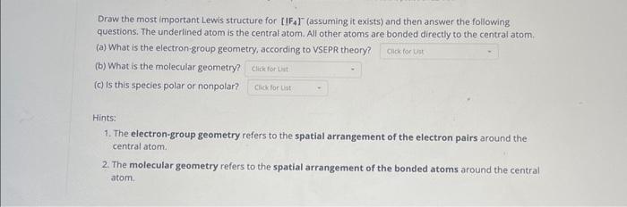 Solved Draw the most important Lewis structure for [IF | Chegg.com