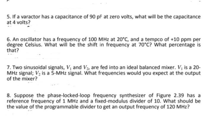 Solved 5. If a varactor has a capacitance of 90 pF at zero | Chegg.com