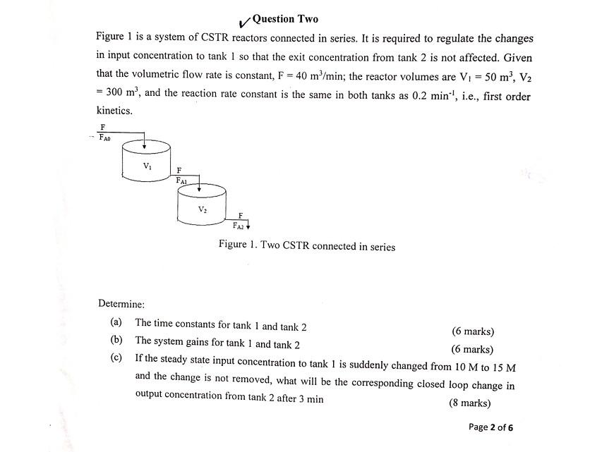 Solved Question Two Figure 1 is a system of CSTR reactors | Chegg.com