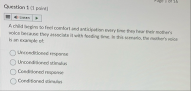 Solved Question 1 (1 ﻿point)ListenA child begins to feel | Chegg.com