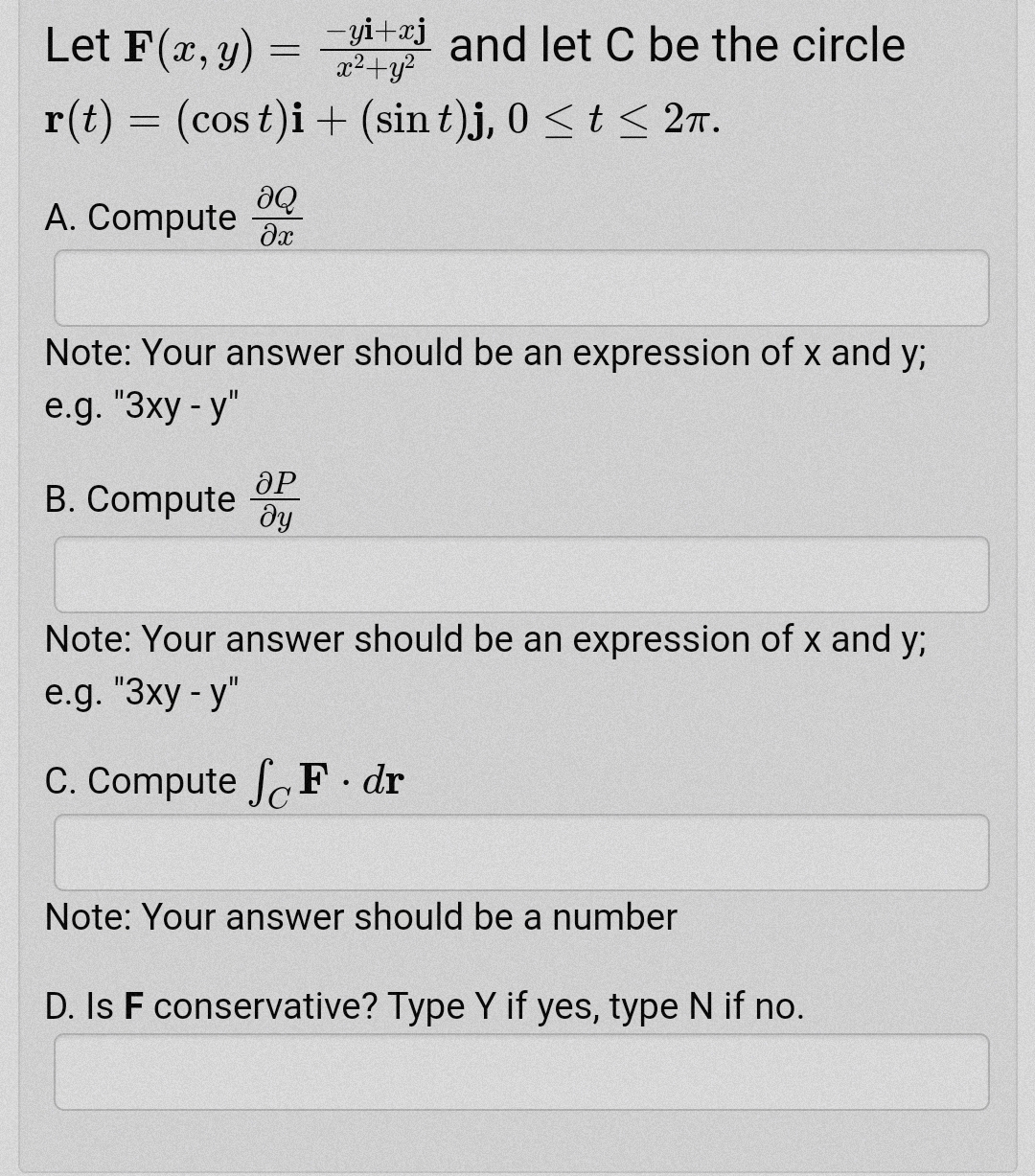 Solved Let F(x,y)=-yi+xjx2+y2 ﻿and let C ﻿be the circle | Chegg.com